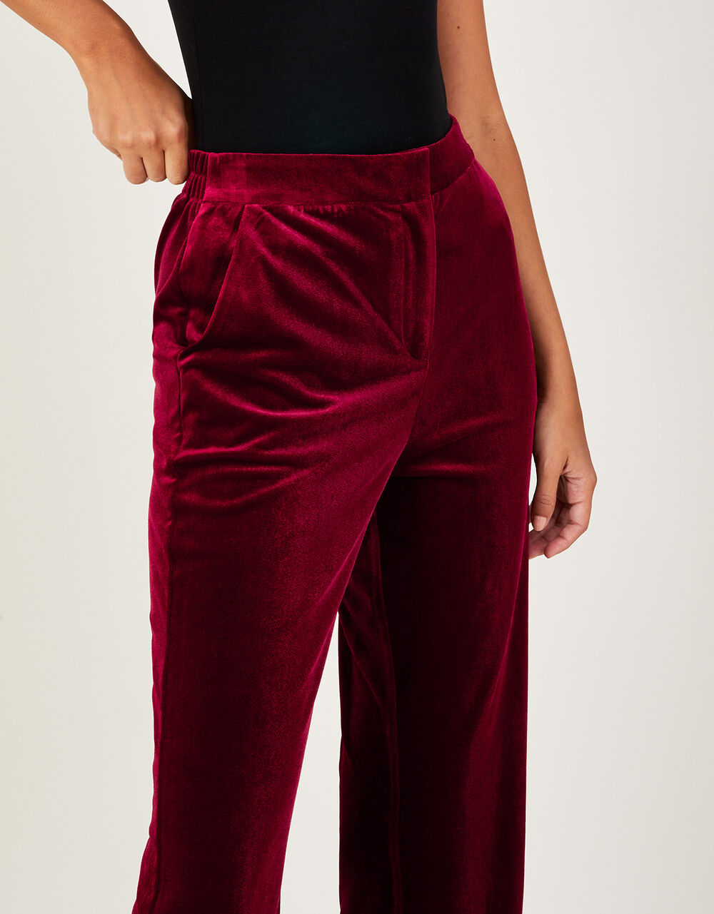 Carla Velvet Bootcut Trousers Red | Trousers & Leggings | Monsoon UK.