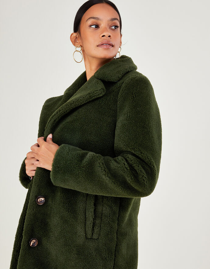 Tabitha Single Breasted Teddy Coat Green